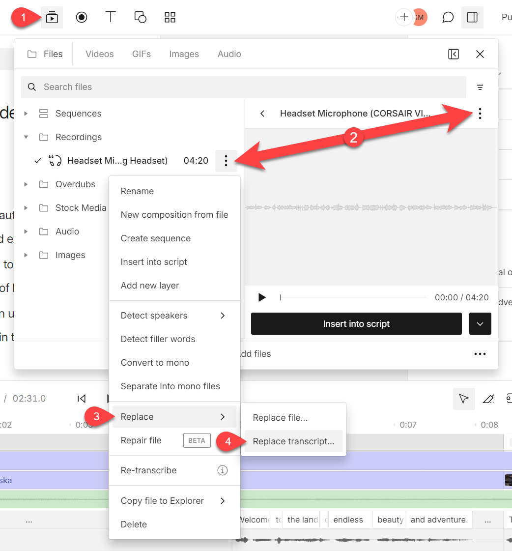 Replace transcript – Descript Help