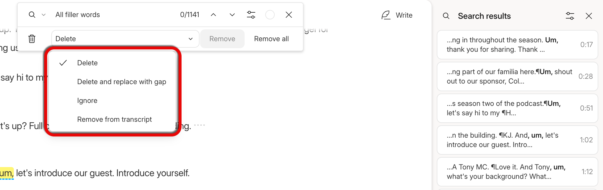 Filler words – Descript Help