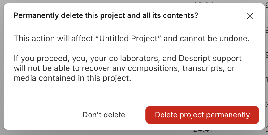 Deleting a project – Descript Help