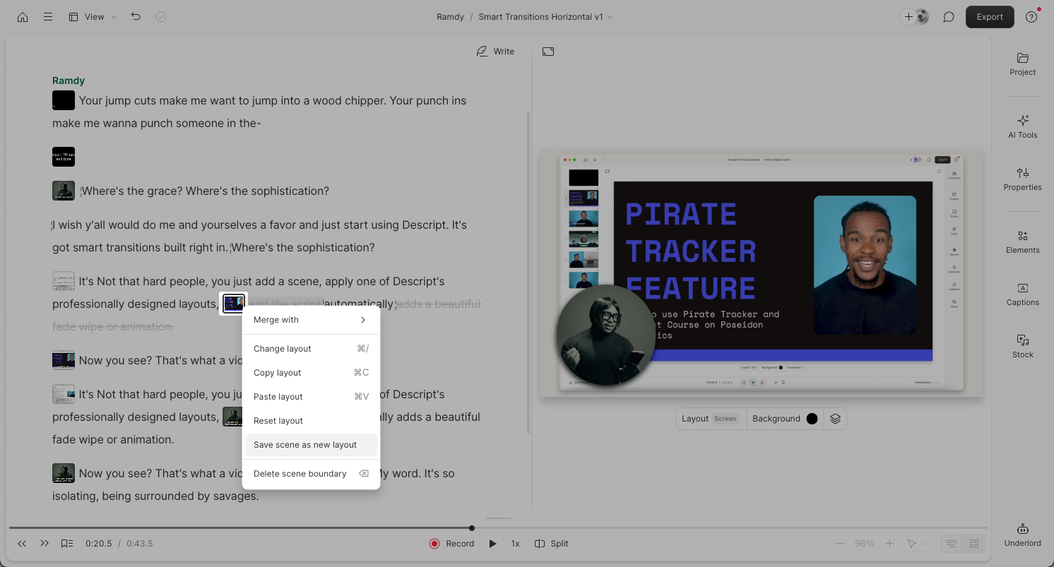 Save a scene to a layout pack – Descript Help