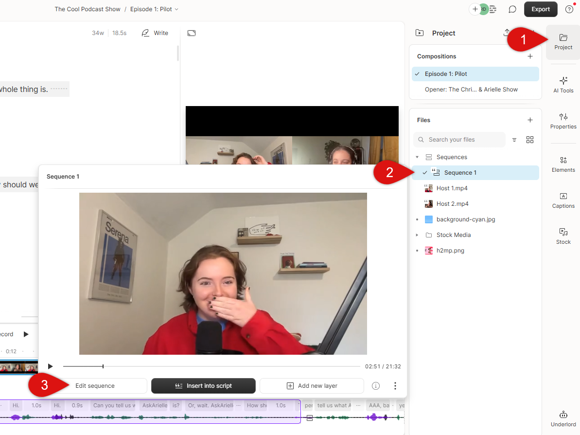 Edit individual tracks with the Sequence Editor – Descript Help