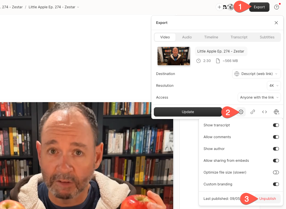Export and publish content with Descript web links – Descript Help