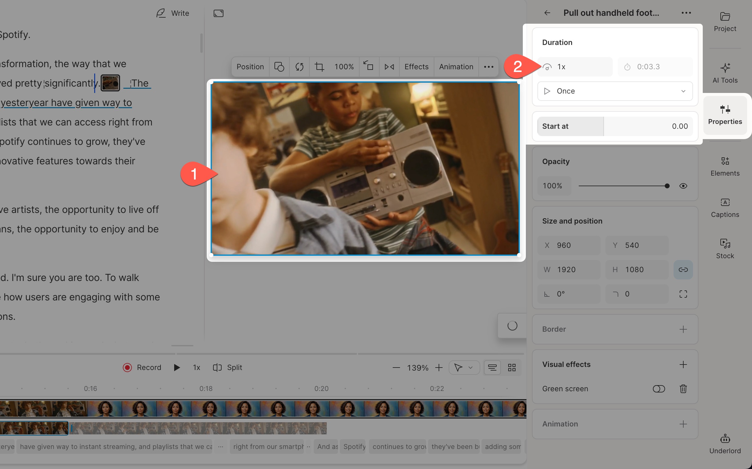 Adjust clip speed, duration, or looping – Descript Help