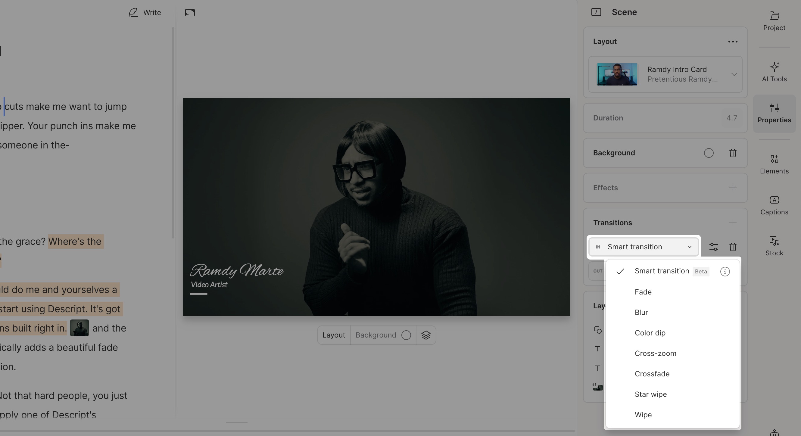 Smart Transitions – Descript Help